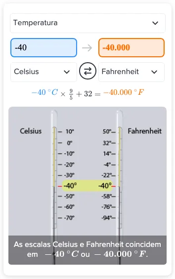 Converta -40 graus Celsius em graus Fahrenheit. - etapas & exemplos ...
