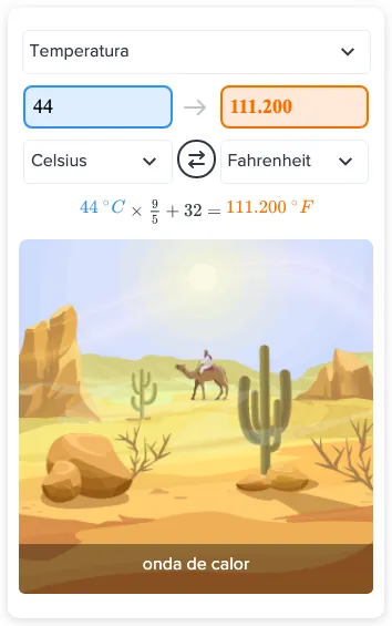 Qual é a temperatura em Fahrenheit quando é 44 graus Celsius? - etapas ...
