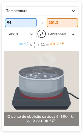 Converta 94 graus Celsius em graus Fahrenheit. - etapas & exemplos | CK ...