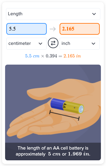 How do you convert 5.5 centimeters to inches? - Interactive converter ...
