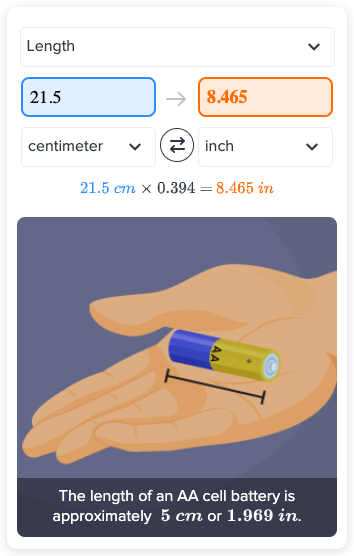 How do you convert 21.5 cm to inches? - Interactive converter and ...