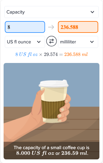 Flexi answers - What is the conversion of 8 ounces to milliliters? | CK-12 Foundation