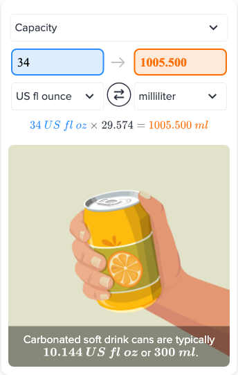 Flexi answers - How many milliliters are in 34 ounces? | CK-12 Foundation