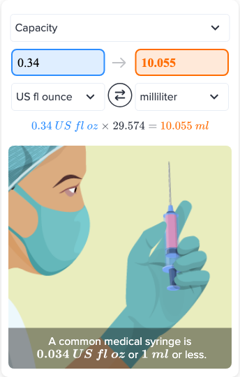 Flexi answers - How many milliliters are in 0.34 fluid ounces? | CK-12 ...