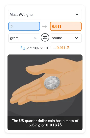 Flexi answers - What is the weight of 5 grams in pounds? | CK-12 Foundation