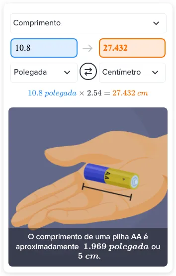 Quantos centímetros equivalem a 10.8 polegadas? - etapas & exemplos | CK-12 Foundation
