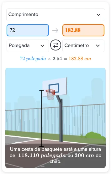 Qual é o comprimento de 72 polegadas em centímetros? - etapas ...