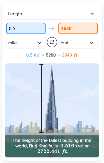 Flexi answers - What is the length of 1/2 mile in feet? | CK-12 Foundation