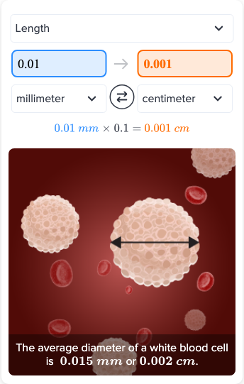 Flexi answers - What is 0.01 millimeters in centimeters? | CK-12 Foundation