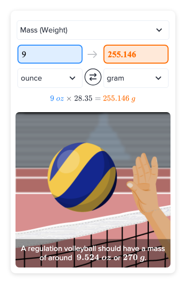 Flexi answers - What is the weight of 9 ounces in grams? | CK-12 Foundation