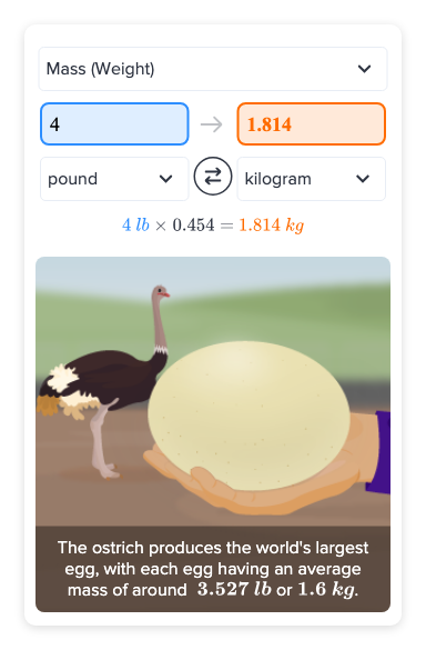 Flexi answers - Convert 4 pounds to kilograms. | CK-12 Foundation